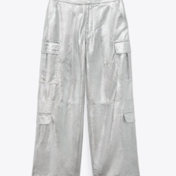Zara | Pants & Jumpsuits | Zara Silver Cargo Pants | Poshmark
